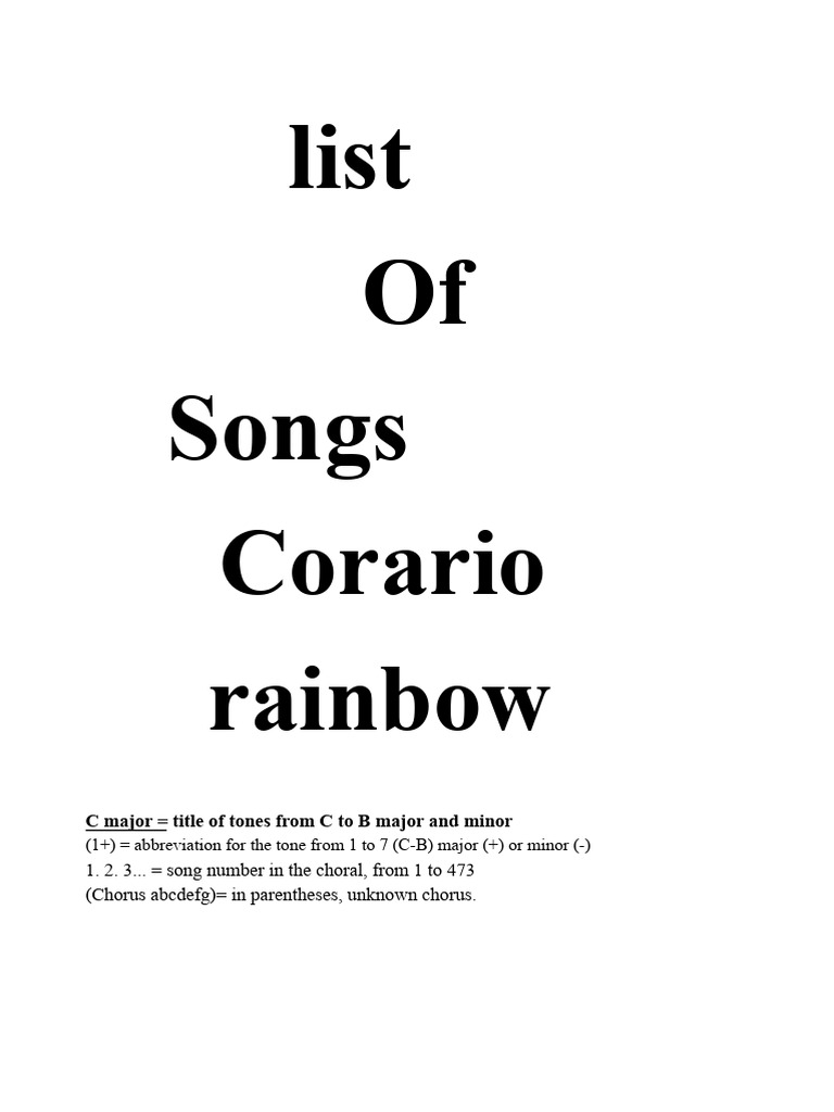 List of Songs For Tenor Voice in The Rainbow Choir | PDF | Glory ...
