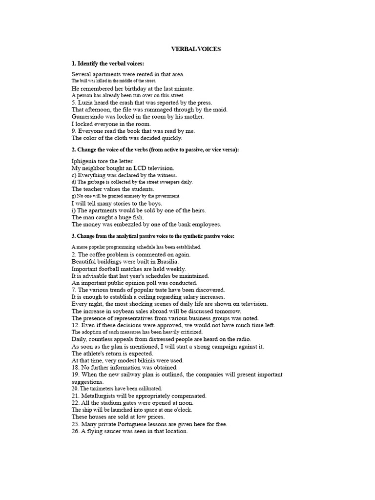 Verbal Voices - Exercises With Answer Key | PDF