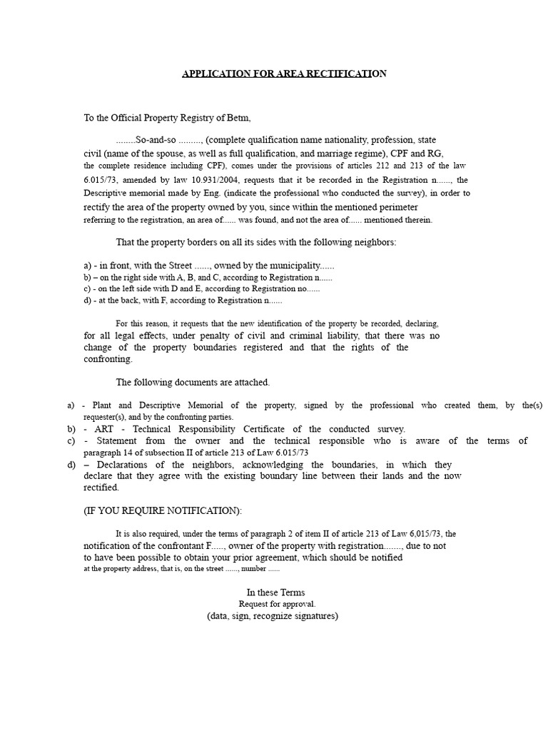 Area Rectification Application Form | PDF | Justice | Crime & Violence