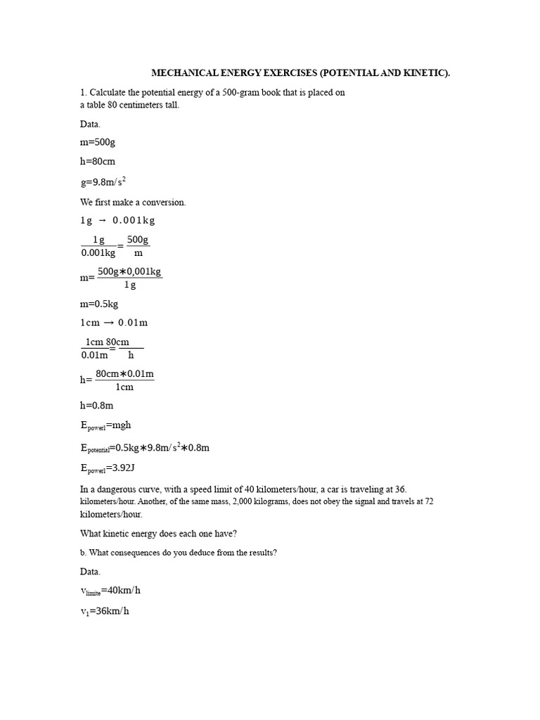 Mechanical Energy Exercises | PDF | Kinetic Energy | Nature