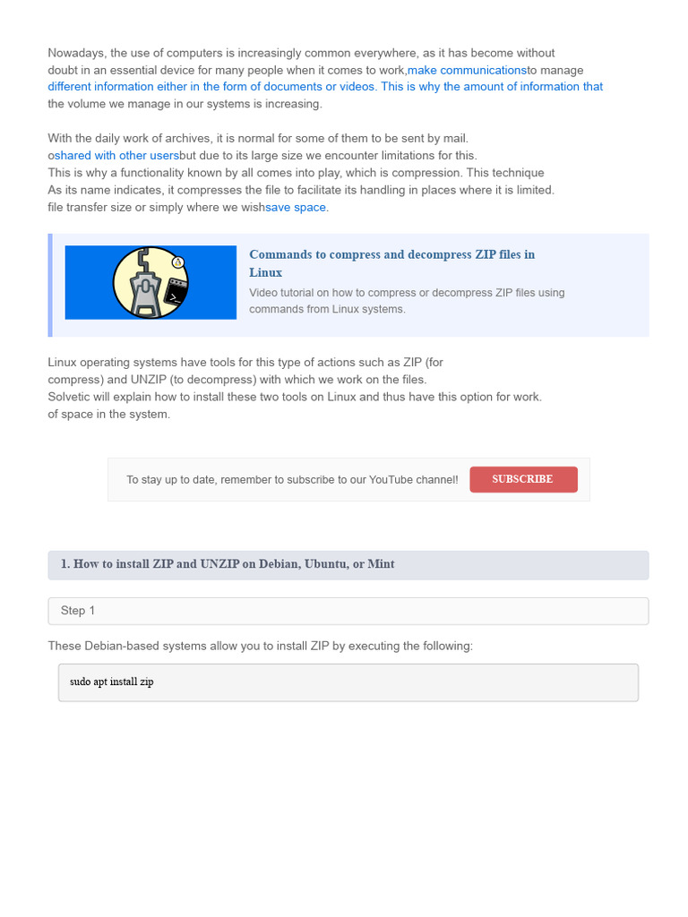How To Install ZIP UNZIP On Linux | PDF | Zip (File Format) | Free Software