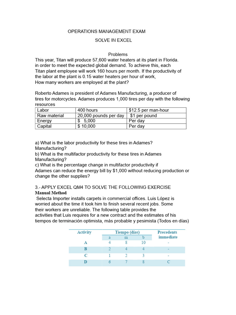 Operations Management Exam Solutions | PDF | Operations Management ...