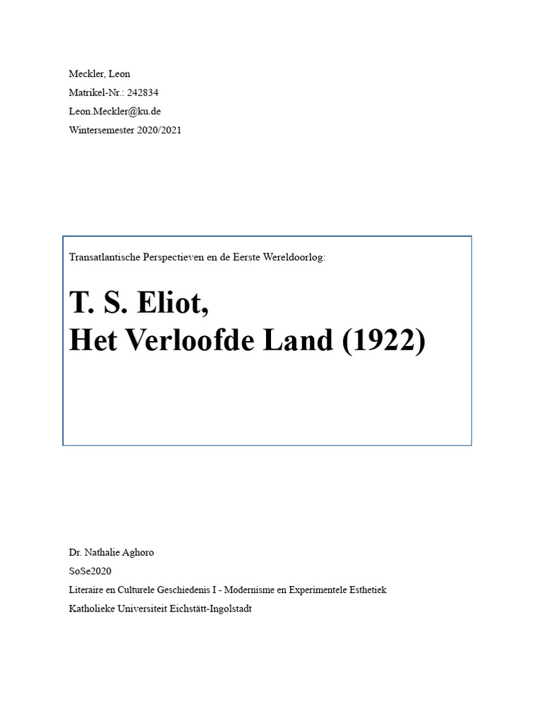 Analyse Van T.S. Eliot's - The Waste Land | PDF