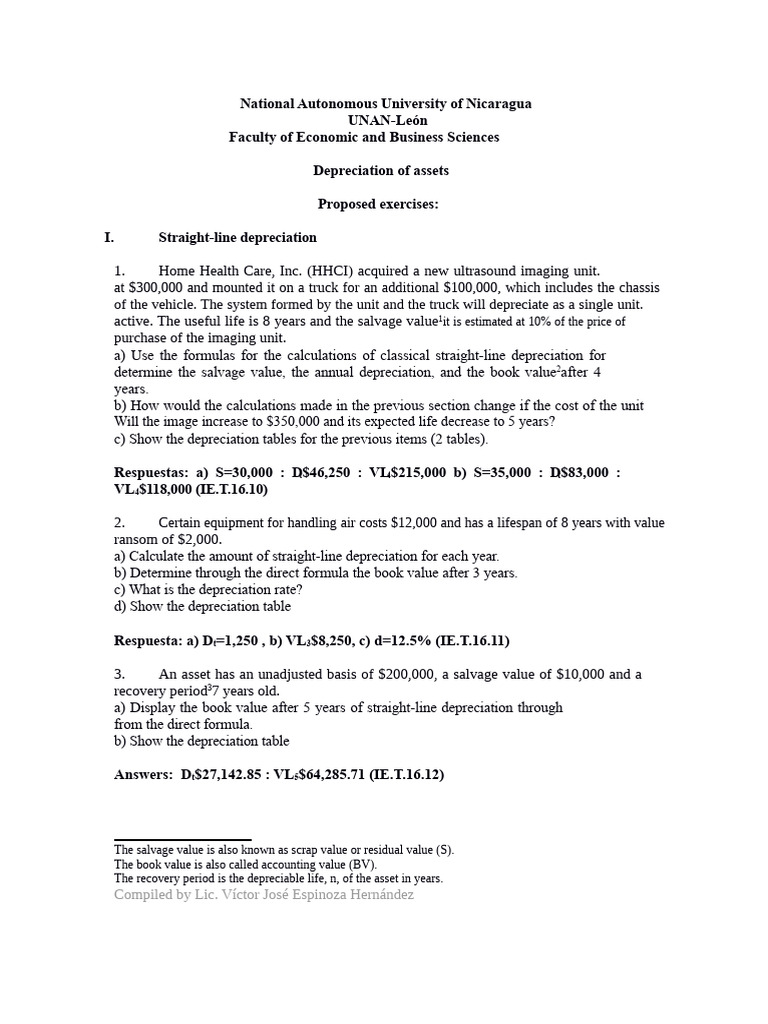 Depreciation Exercises For Assets | PDF | Depreciation | Financial Services