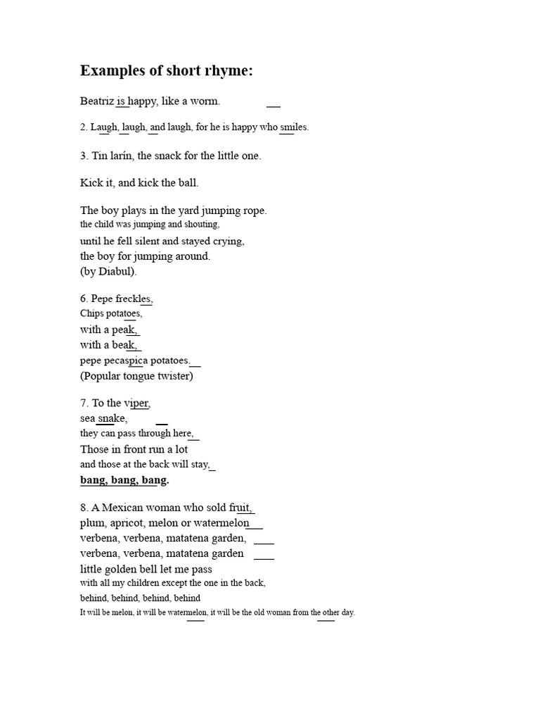Examples of Short Rhyme | PDF