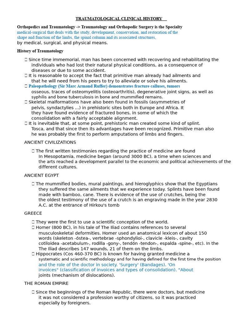Traumatological Clinical History Class 1 | PDF | Surgery | Orthopedic ...