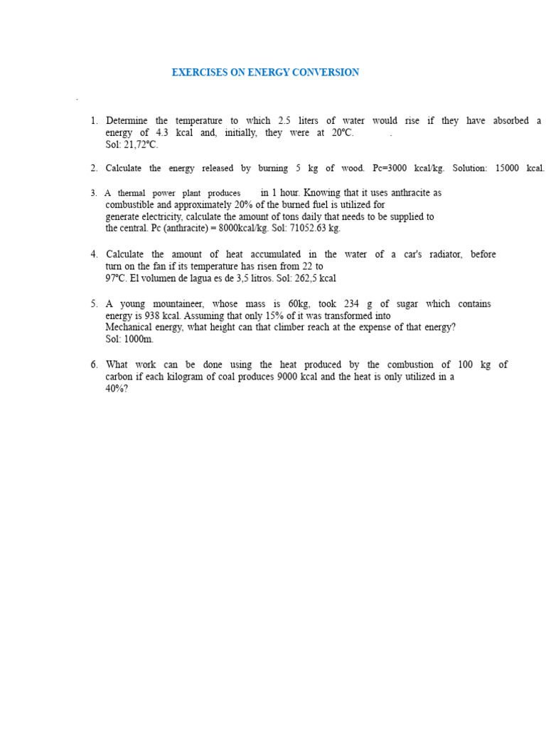 Energy Conversion Exercises | PDF