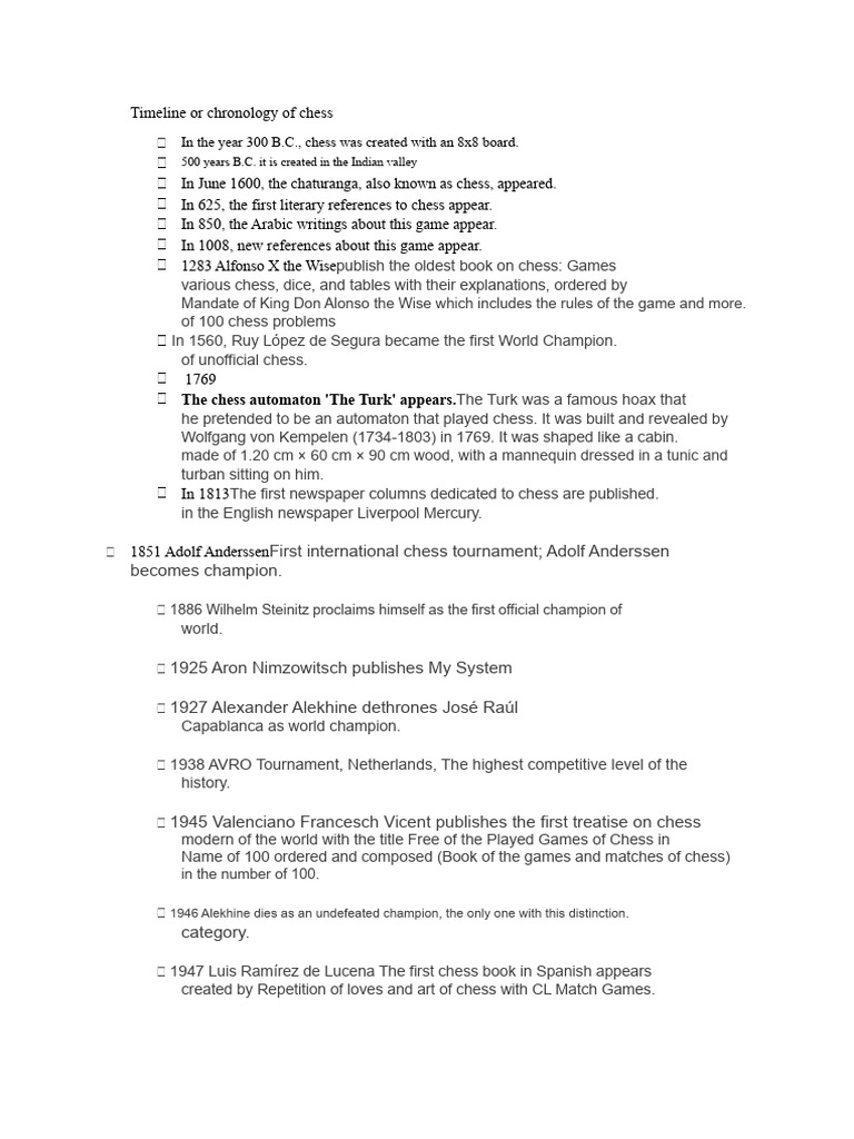 Timeline or Chronology of Chess | PDF | World Chess Championships | Chess