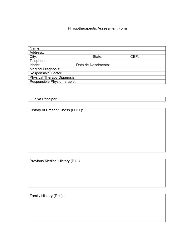 Physiotherapy Assessment Form | PDF | Anatomical Terms Of Motion | Toe