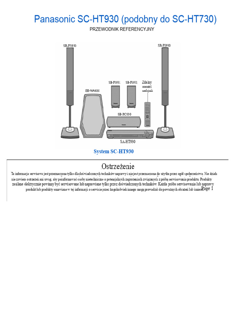 Podręcznik Referencyjny Panasonic SA-HT930 | PDF