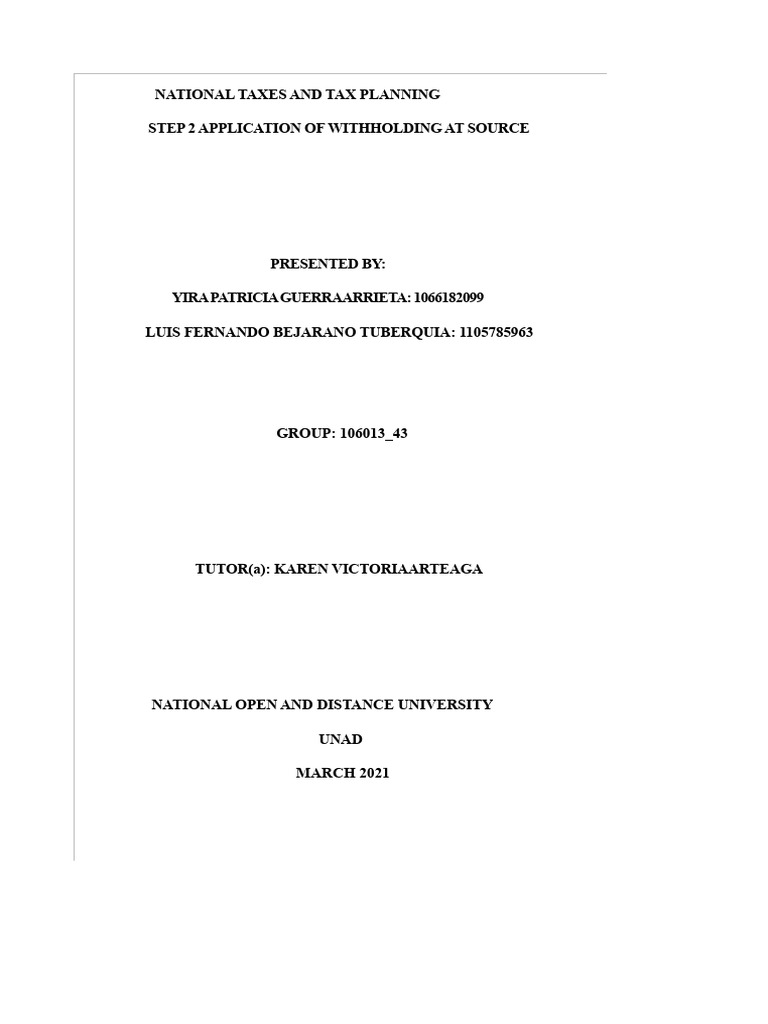 Group 43 Step 2 Application of Withholding at Source. | PDF | Taxes ...