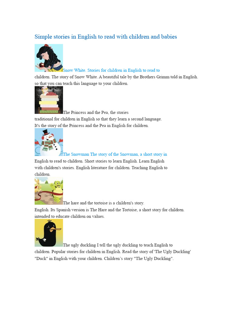 Simple Stories in English To Read With Children and Babies | PDF ...
