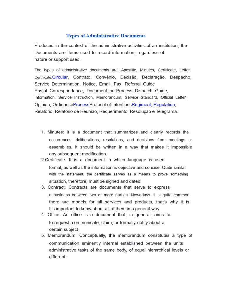 Types of Administrative Documents Explained | PDF