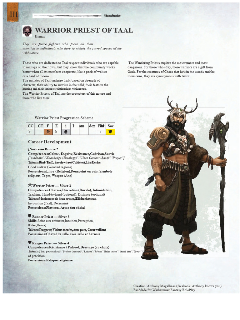Career WFRP Warrior Priest of Taal | PDF