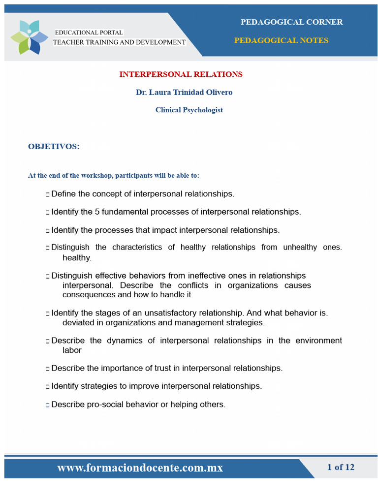Interpersonal Relationships Workshop Guide | PDF | Interpersonal ...