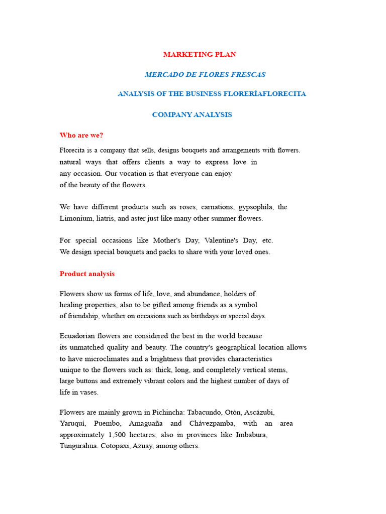 Marketing Plan For A Flower Shop | PDF | Floristry | Marketing