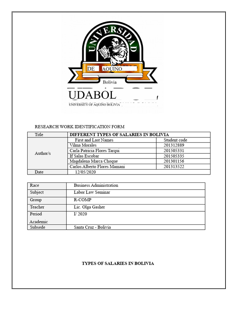 TYPES OF SALARIES in Bolivia | PDF | Cost Of Living | Piece Work