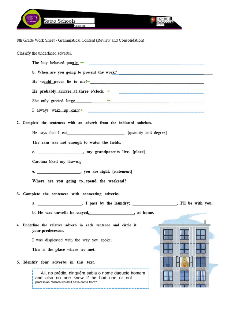 8th Grade Adverb and Clause Worksheet | PDF | Syntax | Grammar