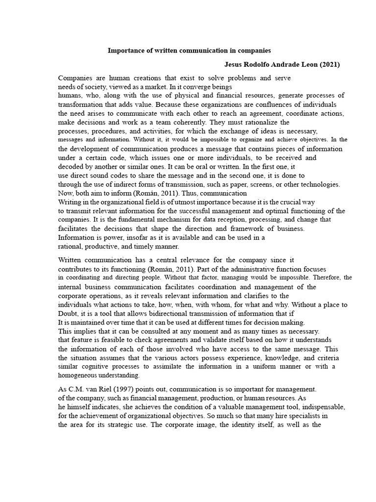 Importance of Written Communication in Companies | PDF | Information ...