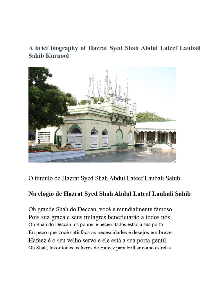 Biografia de Hazrat Syed Shah Abdul Lateef | PDF