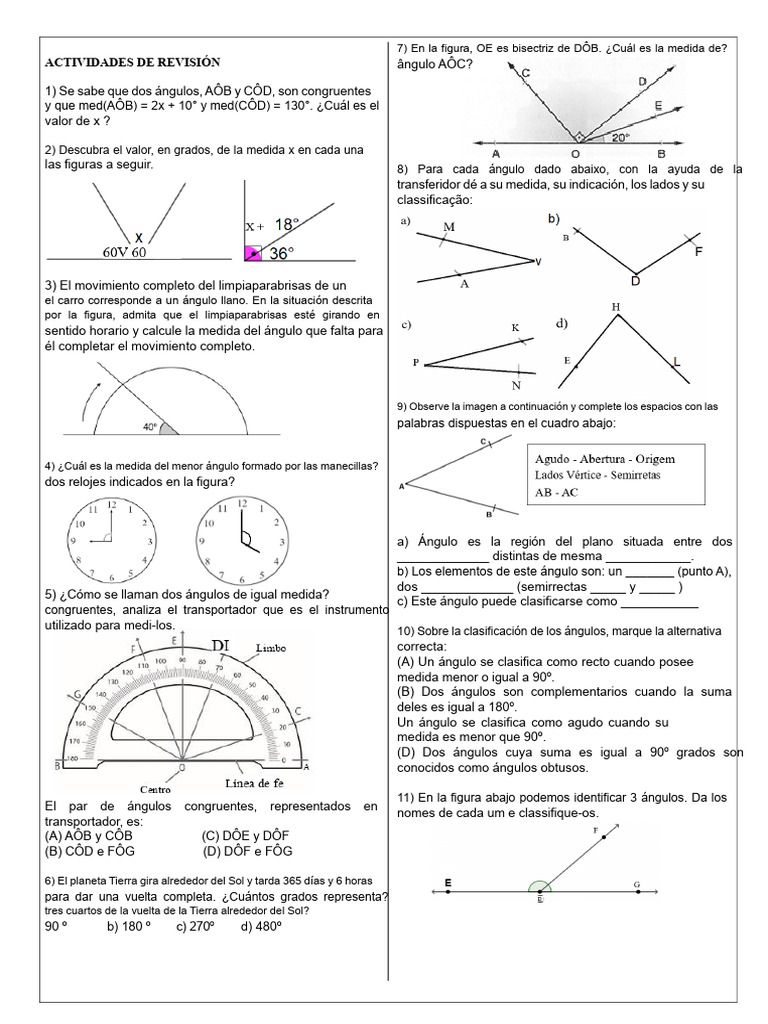 Medidas y Clasificación de Ángulos | PDF | Ángulo | Geometría euclidiana