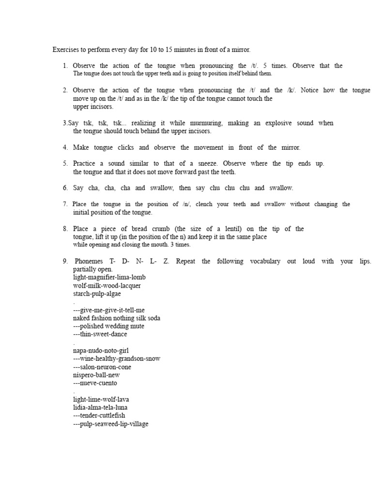 Daily Mirror Exercises for Tongue Control | PDF | Tongue