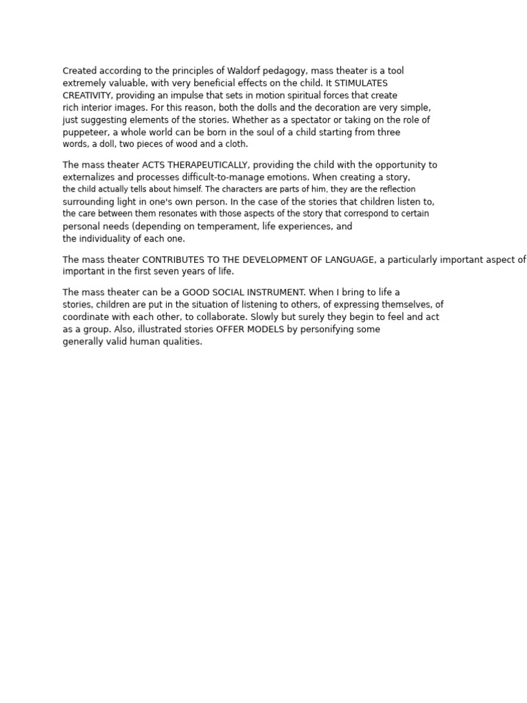 Puppet Theater in Waldorf Pedagogy | PDF