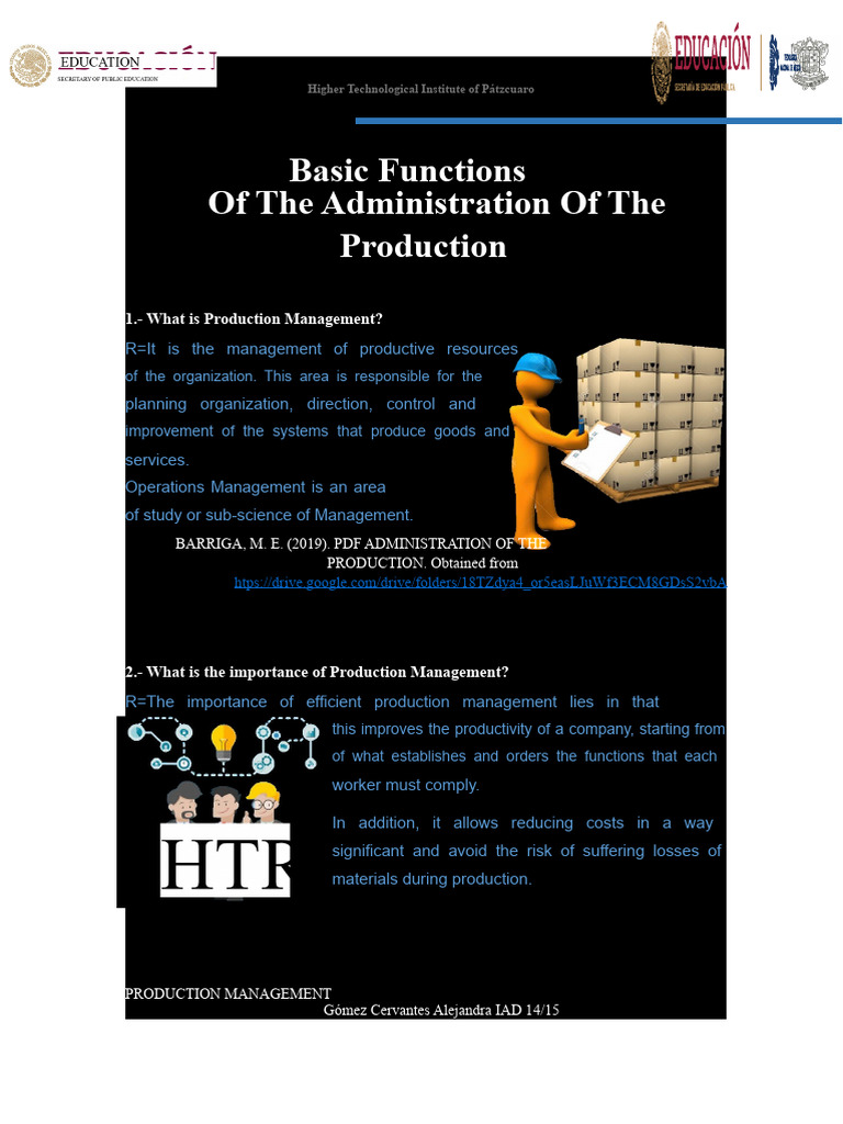 Basic Functions of Production Management | PDF | Business Economics ...