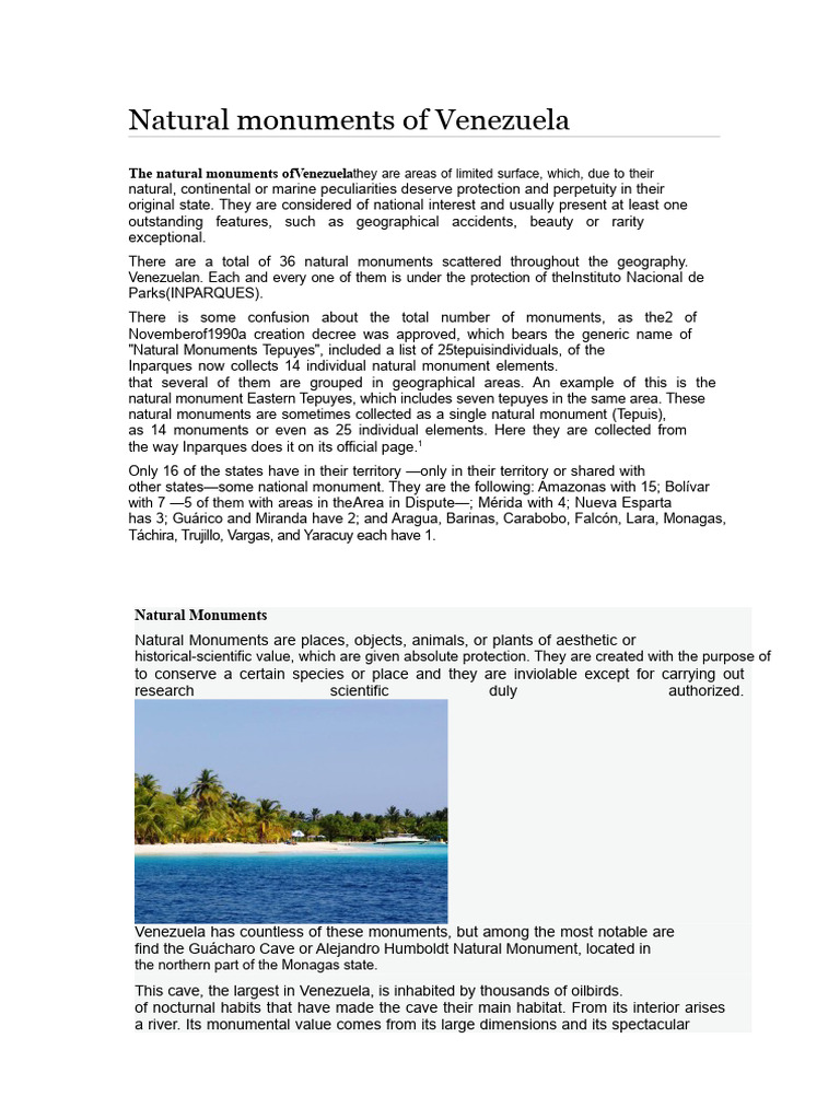 Natural Monuments of Venezuela Explained | PDF | Venezuela