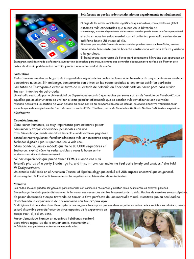 Impacto negativo de redes sociales en salud mental | PDF | Facebook ...