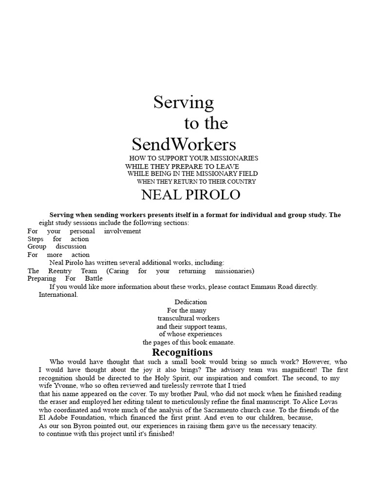 SERVING BY SENDING WORKERS. Neal Pirolo.pdf | PDF | David | Paul The ...