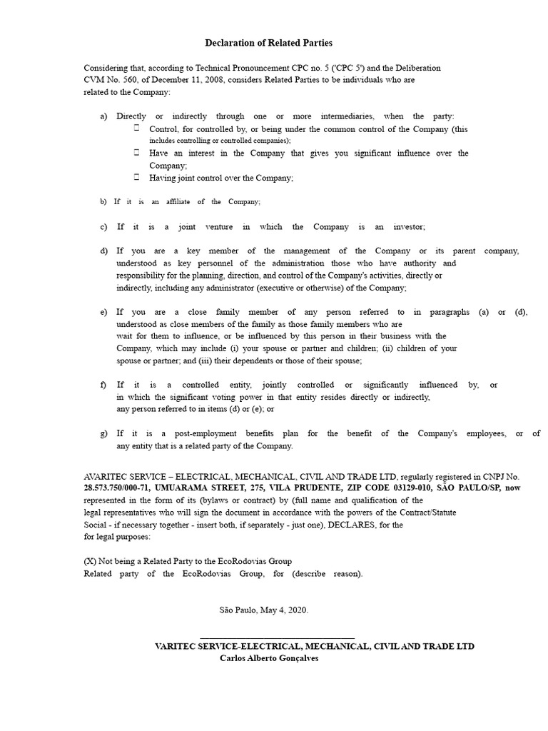Annex - Related Party Declaration | PDF | Private Law | Justice
