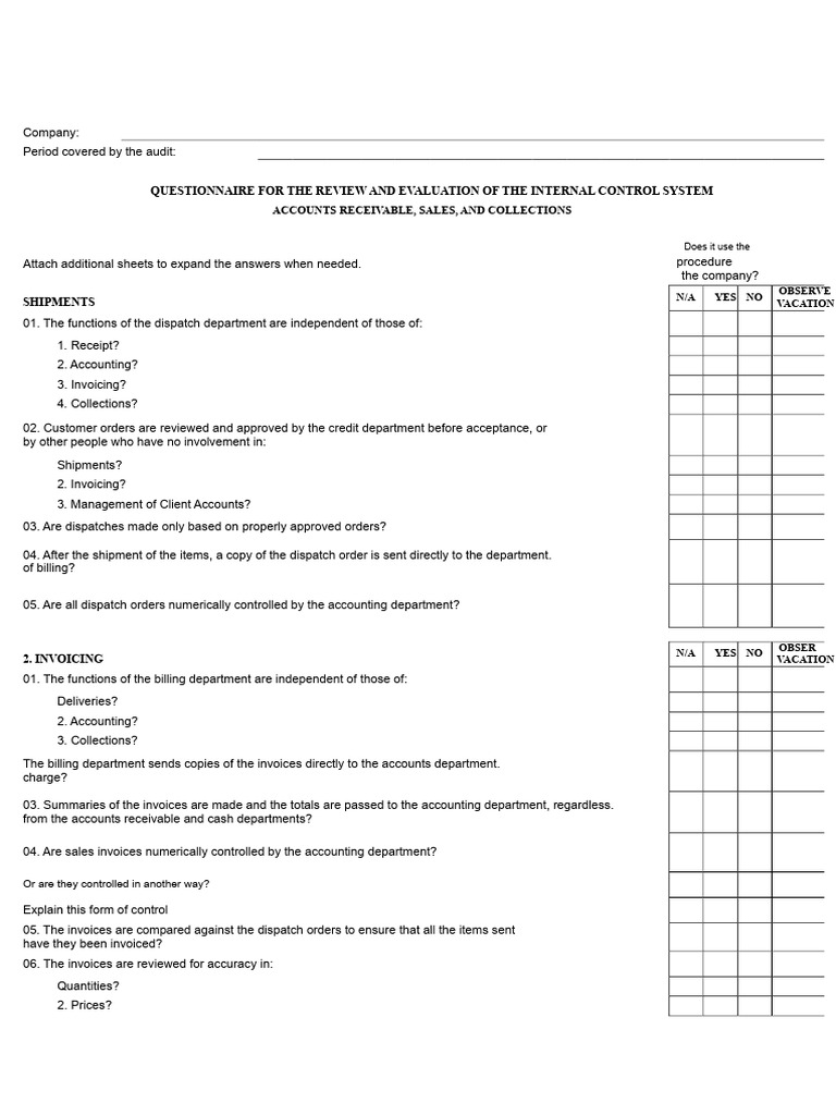 Questionnaire on Accounts Receivable and Sales (2) | PDF | Invoice ...