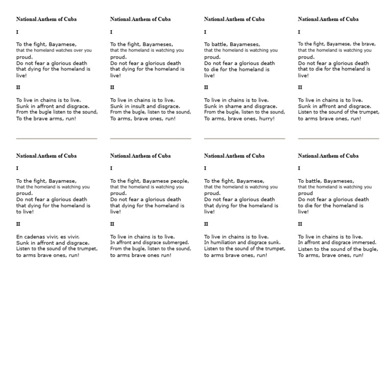 National Anthem of Cuba.docx | PDF | Brass Instruments | Aerophones