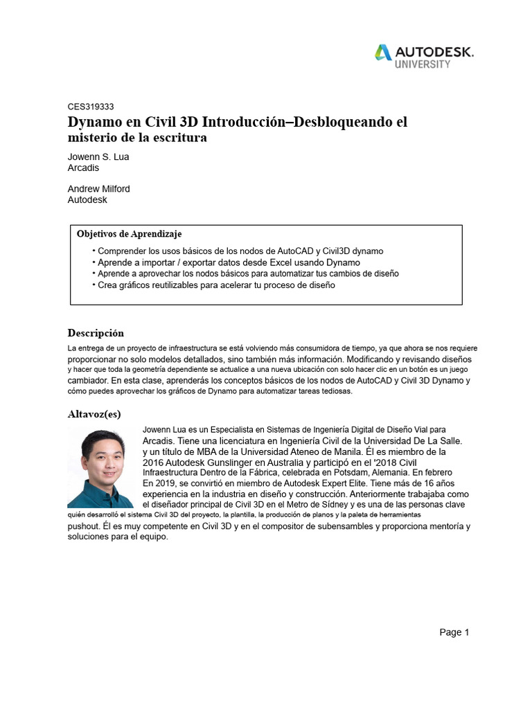 Introducción a Dynamo en Civil 3D | PDF | Cad automático | Microsoft Excel