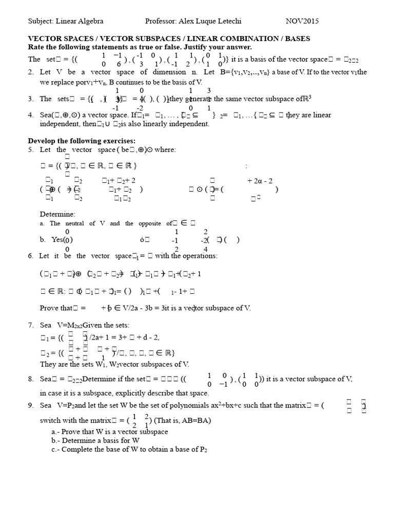 linear algebra exercises ESPOL | PDF | Vector Space | Basis (Linear ...