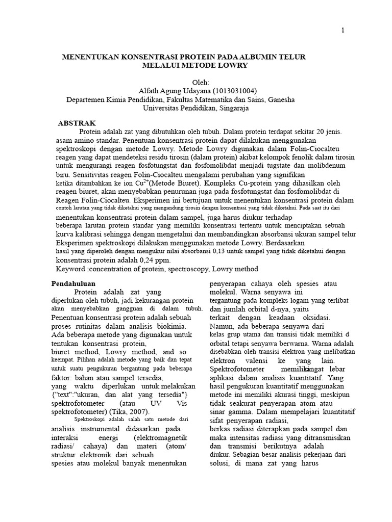 Konsentrasi Protein pada Albumin Telur Metode Lowry | PDF