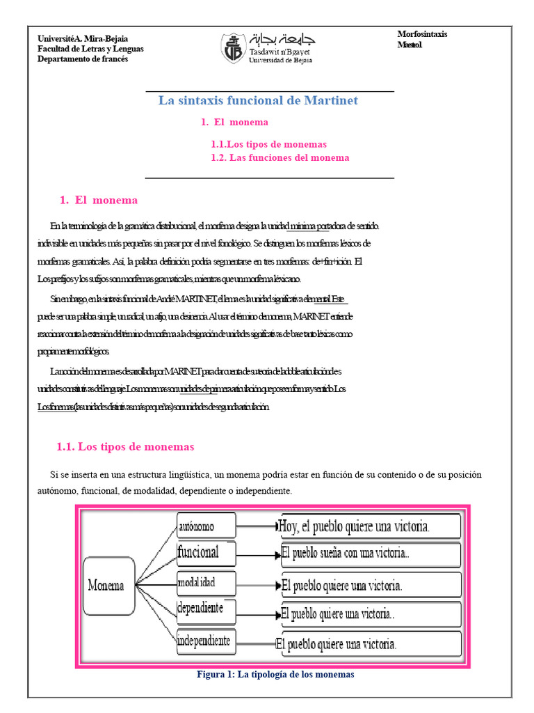 Sintaxis funcional de Martinet | PDF | Palabra | Oración (Lingüística)
