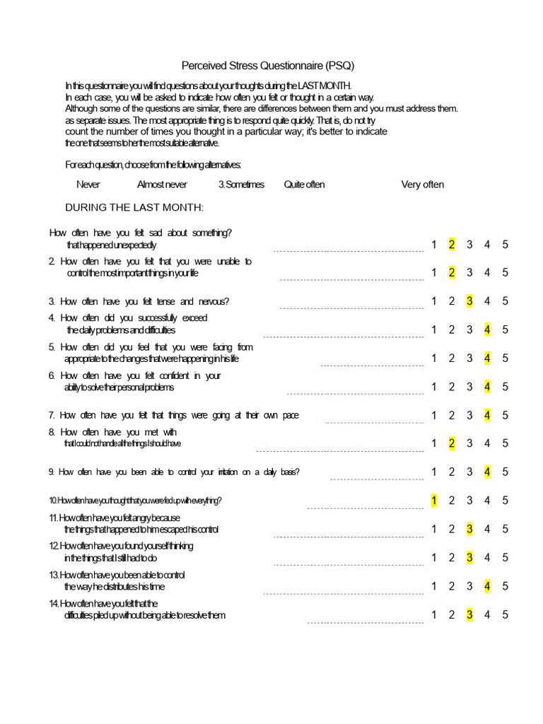Perceived Stress Questionnaire | PDF | Questionnaire | Chess