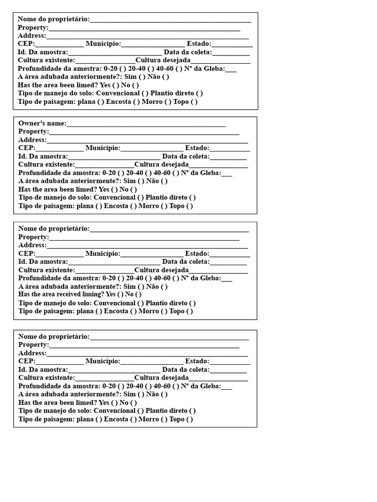Standard Soil Sample Identification Label | PDF | Ciências do Solo | Solo