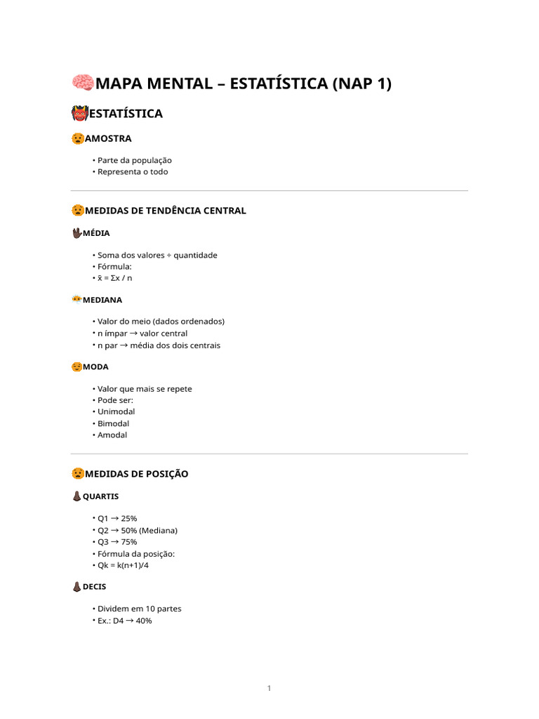 Mapa Mental – Estatística (Nap 1) | PDF