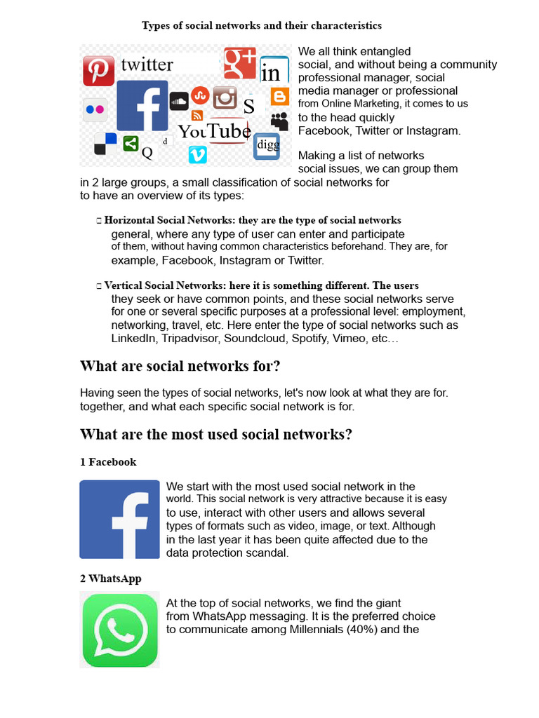 Types of social networks and their characteristics.docx | PDF | Linked ...