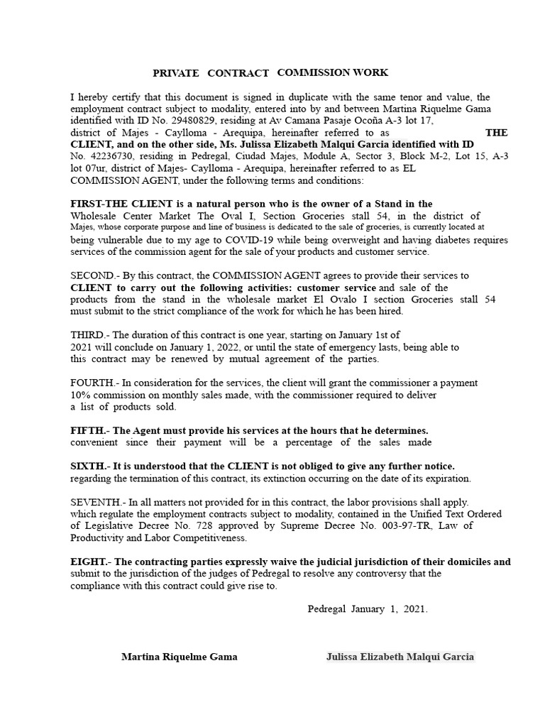 Private Commission Work Contract | PDF | Justice | Crime & Violence