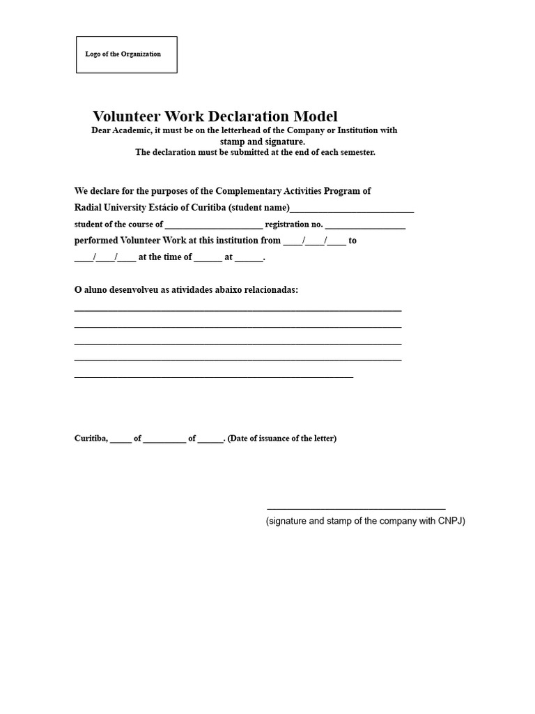 Volunteer Work Declaration Template | PDF