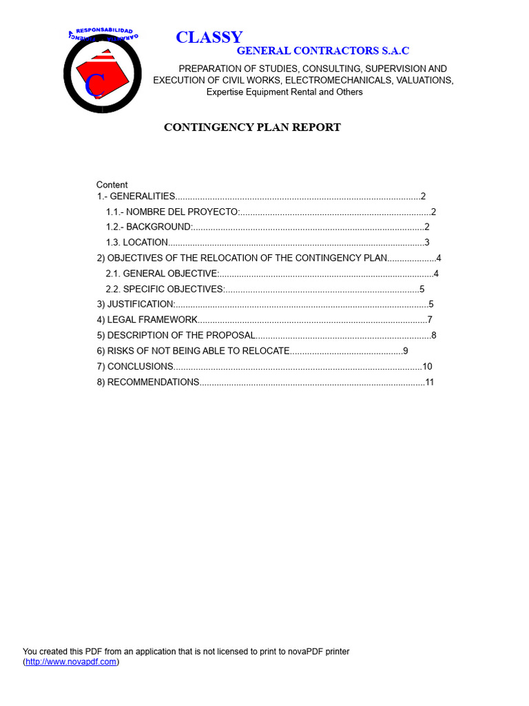 RELOCATION REPORT OF THE CONTINGENCY PLAN signed and stamped | PDF ...