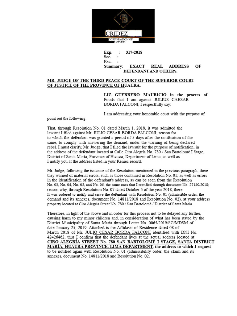 Address Confirmation for Legal Notice | PDF | Justice | Crime & Violence
