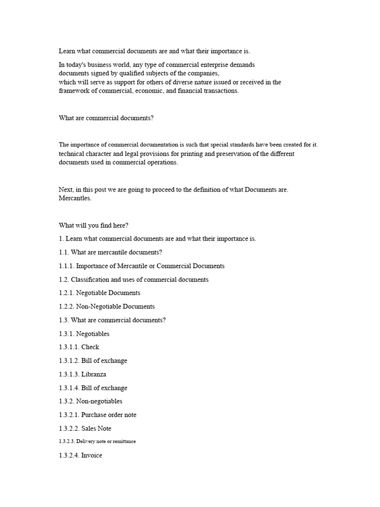Learn what commercial documents are and what their importance is. | PDF ...