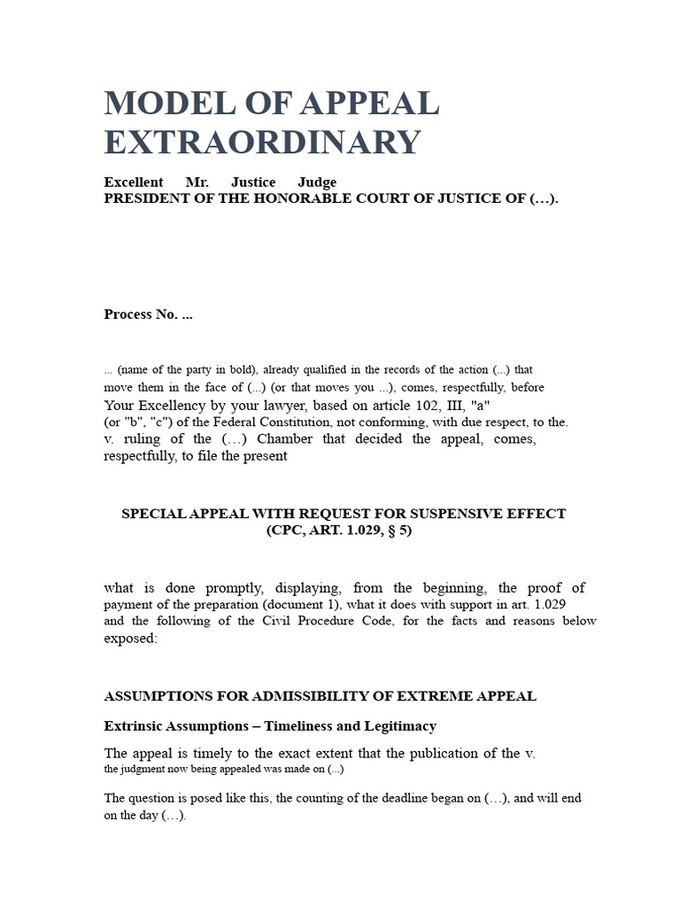 Model of Extraordinary Appeal | PDF | Appeal | Judgment (Law)