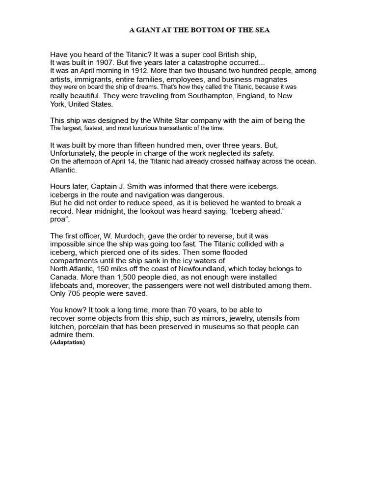 Titanic: The Tragic Iceberg Collision | PDF | Linguistics | Linguistic ...