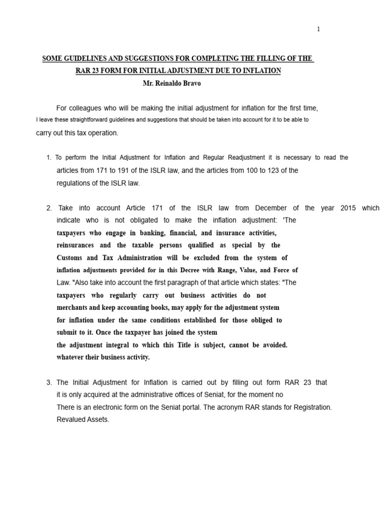 GUIDELINES FOR FILLING OUT THE RAR 23 FORM | PDF | Inflation | Taxes